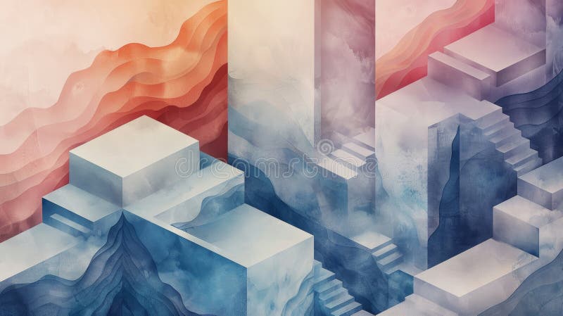 Abstract Architectural Painting with Geometric Structures, Blending ...