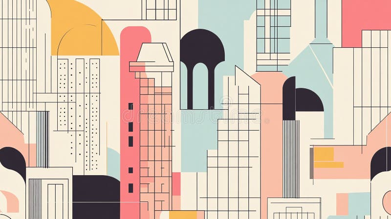Abstract Architectural Pattern Featuring Minimal Line Drawings of ...