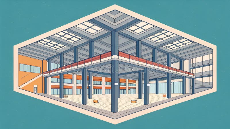 Isometric Square Bottom View Inside a Building Stock Illustration ...