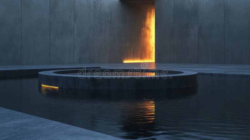 Abstract Architectural Render of Concrete Structure with Glowing Orange ...