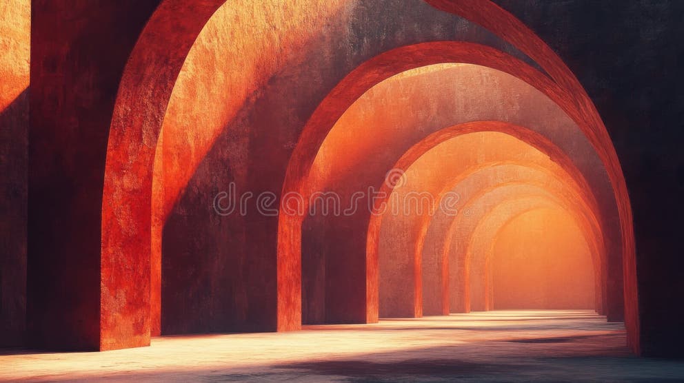 Abstract Architectural Rendering of Orange Arches Stock Illustration ...