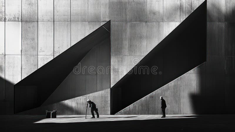 Abstract Architectural Scene with Figures in Shadows Stock Illustration ...