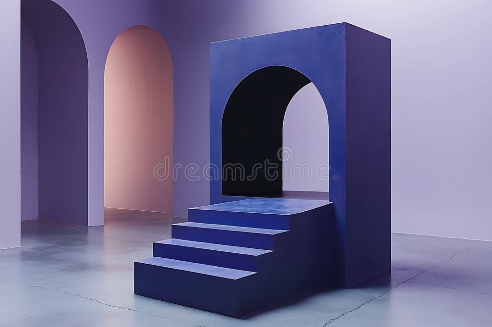 Abstract Architectural Scene Steps Leading To an Archway a Minimalist ...