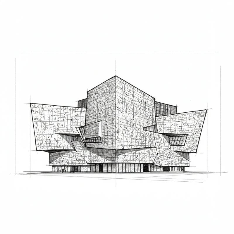 Abstract Architectural Sketch Featuring a Building with Angular ...