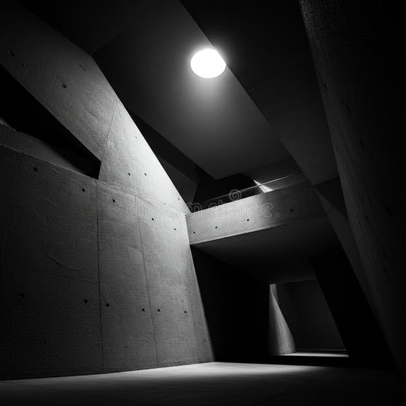 Abstract Architectural Space with Angular Concrete Walls and Sharp ...