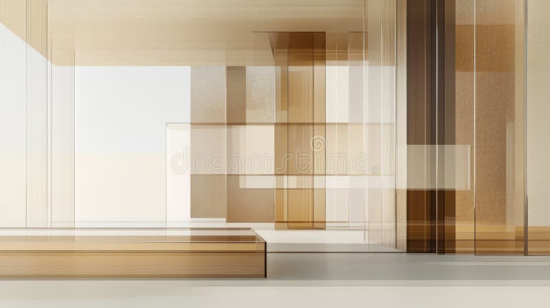 Abstract Architectural Space with Layered Transparent Elements in Warm ...