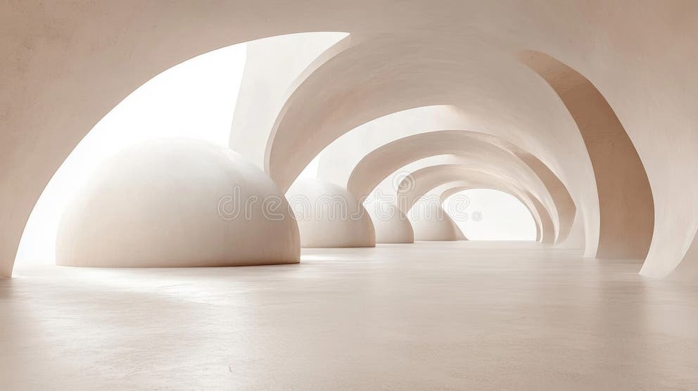 Abstract Architectural Space with Spheres and Curved Arches Stock Illustration - Illustration of ...