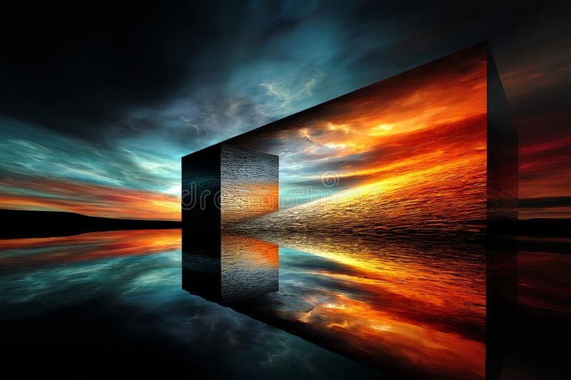 Abstract Architectural Structure Reflecting a Dramatic Sunset; a ...