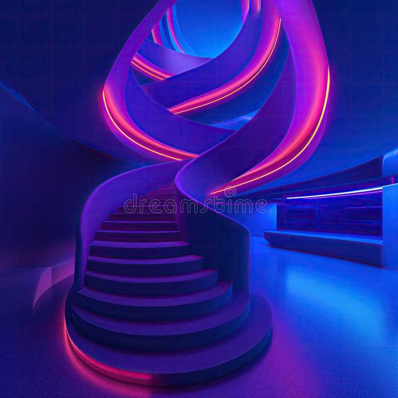 Abstract Architectural Template with Neon Lighting Stock Illustration ...