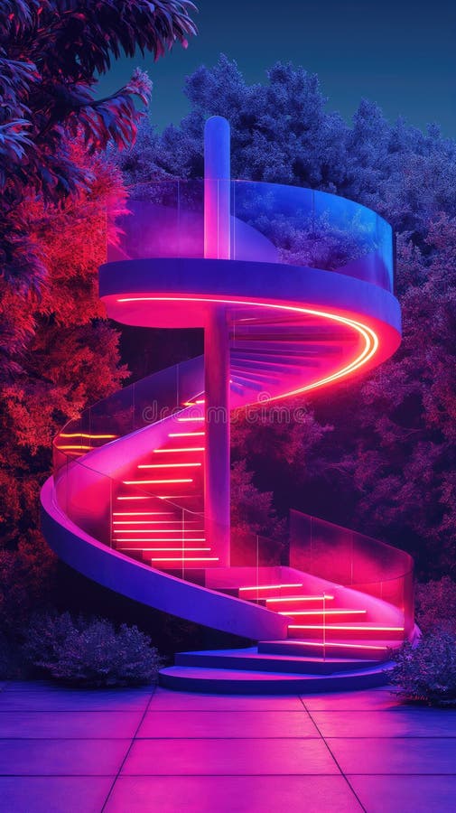 Abstract Architectural Template with Neon Lighting Stock Photo - Image ...