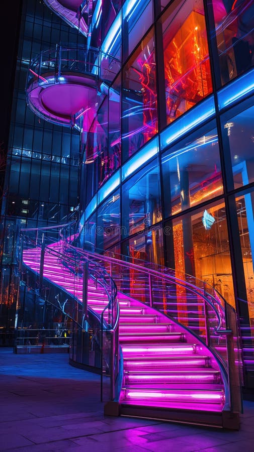 Abstract Architectural Template with Neon Lighting Stock Image - Image ...