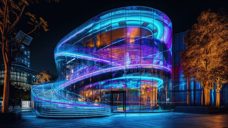 Abstract Architectural Template with Neon Lighting Stock Image - Image ...