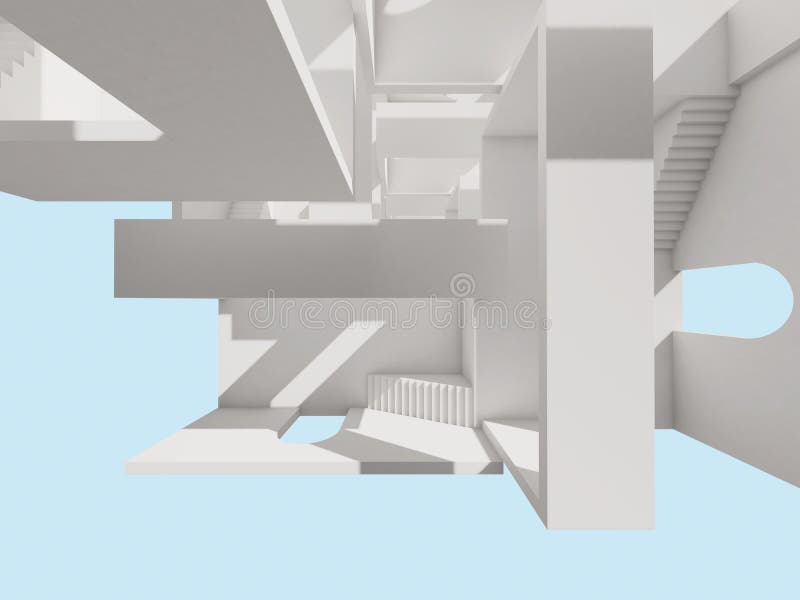 Top View of Empty White Building with Stairways and Arches Stock ...