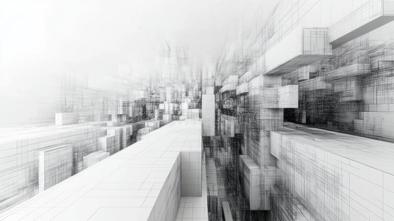 Abstract Architectural Vision: 3D Sketch of a Construction Project on ...