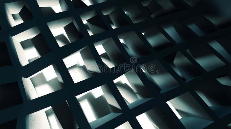 Abstract Architectural Wall with Geometric Openings Illuminated by Soft ...