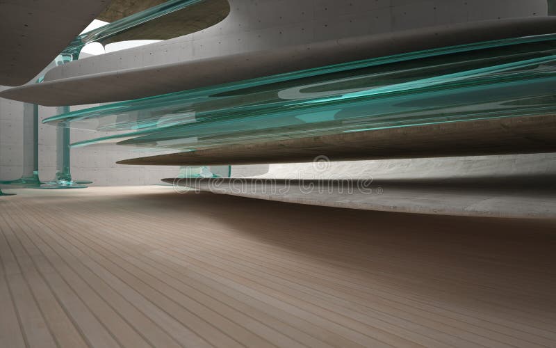 Abstract Architectural Wood and Glass Interior from an Array of Spheres ...