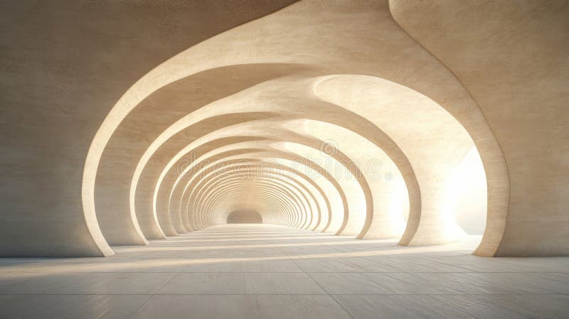 Abstract Architecture with Arched Hallways and Warm Light Stock ...
