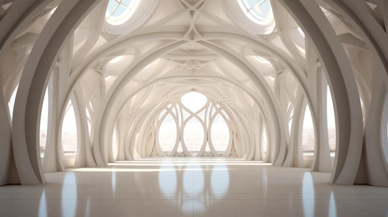 Abstract Architecture Background, 3d Render. Interior of Modern Church ...