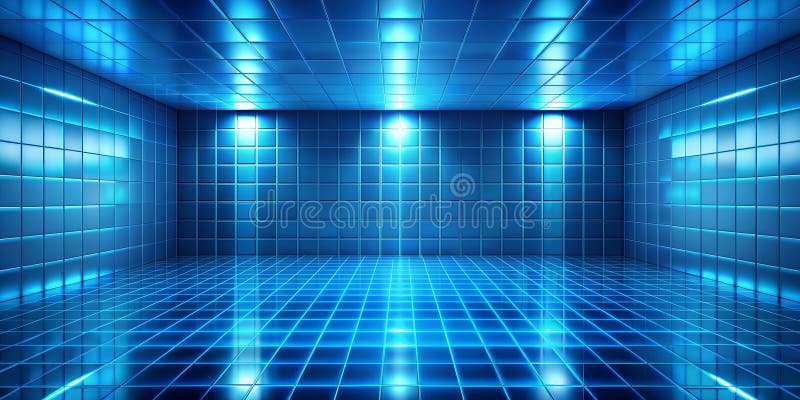 Abstract Architecture Background of a Glowing Blue Room with a Smooth ...