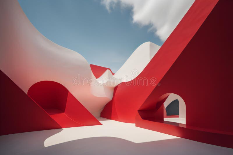 Abstract Architecture Background with Red and White Colors. Ai ...