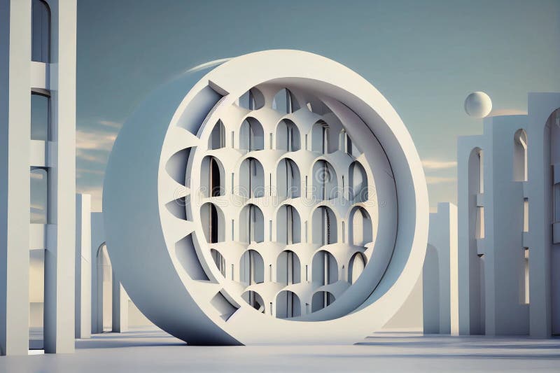 Abstract Architecture Background. White Circular Building. 3d Rendering ...