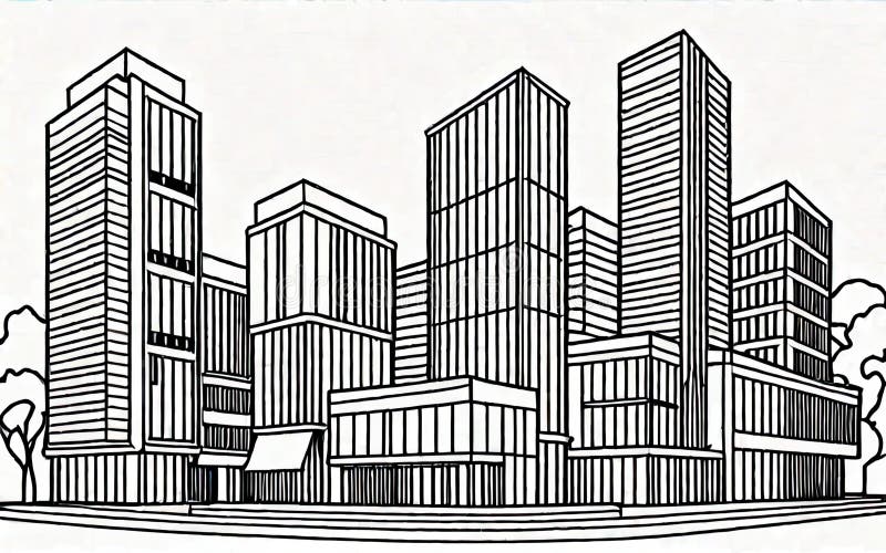 Abstract Architecture Building Line Drawing. Vector Illustration. Stock ...