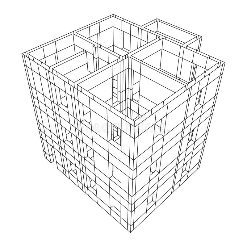 Wireframe Architecture Building. Stock Vector - Illustration of line ...