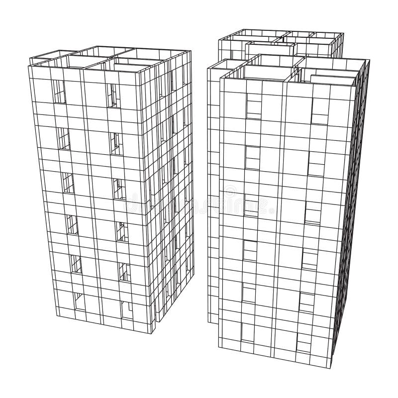 Wireframe Architecture Building. Stock Vector - Illustration of ...