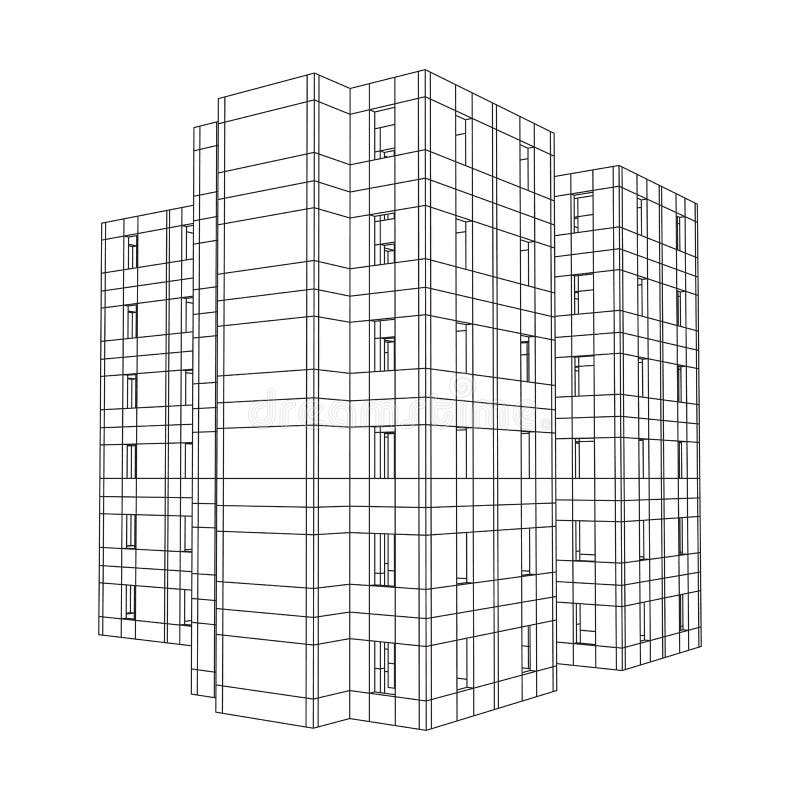 Wireframe Architecture Building. Stock Vector - Illustration of hotel ...