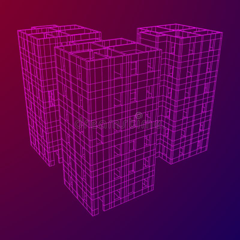 Wireframe Architecture Building. Stock Vector - Illustration of graphic ...