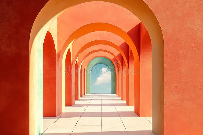 Abstract Architecture Colorful Archway Corridor Leading To Sky View ...