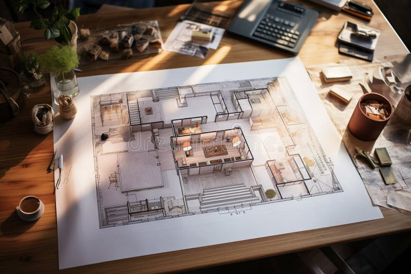 Abstract Architecture Drawing and Planning Background Illustration ...