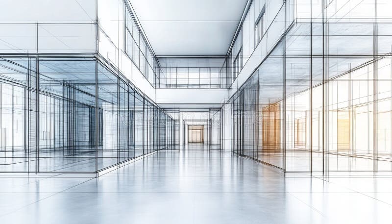 Abstract Architecture Empty Hallway Perspective Drawing Minimalist ...