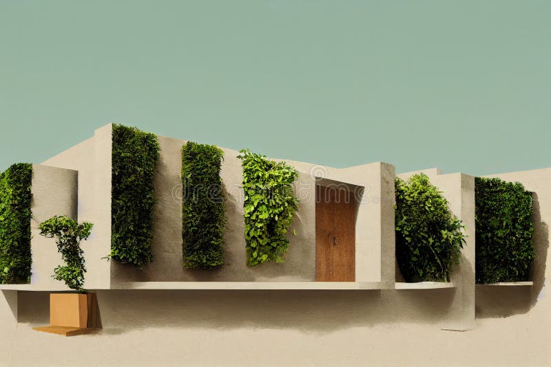 Abstract Architecture Landscape with Floral Elements. Digital ...