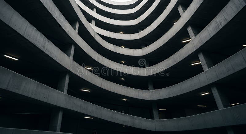 Abstract Architecture Looking Up at Circular Concrete Parking Garage ...