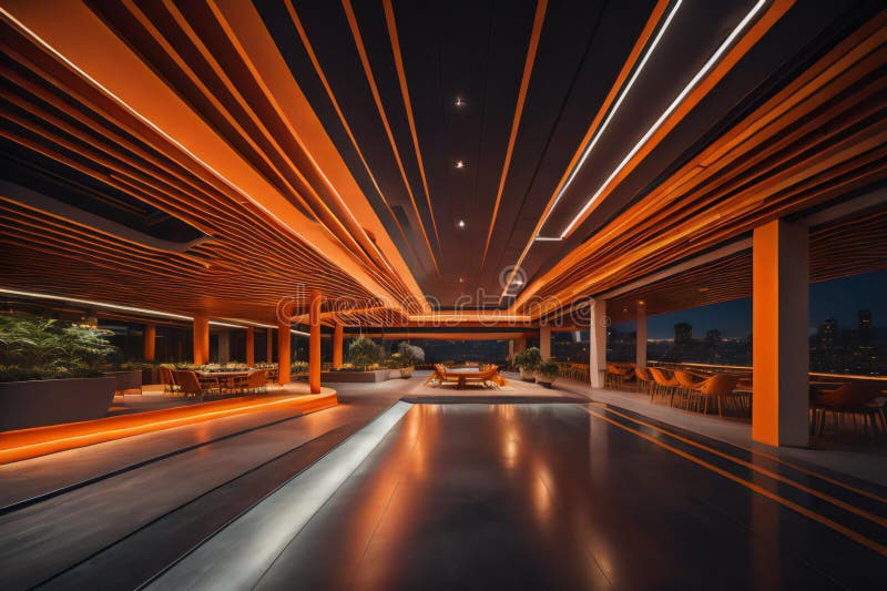 Abstract Architecture of Modern Building with Light Trails and Long ...