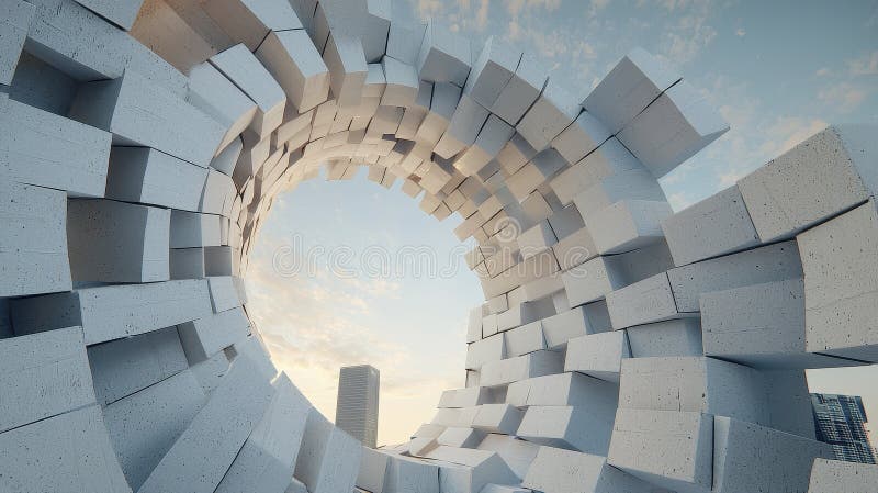 Abstract Architecture Modern White Cubic Structure with City Skyline ...