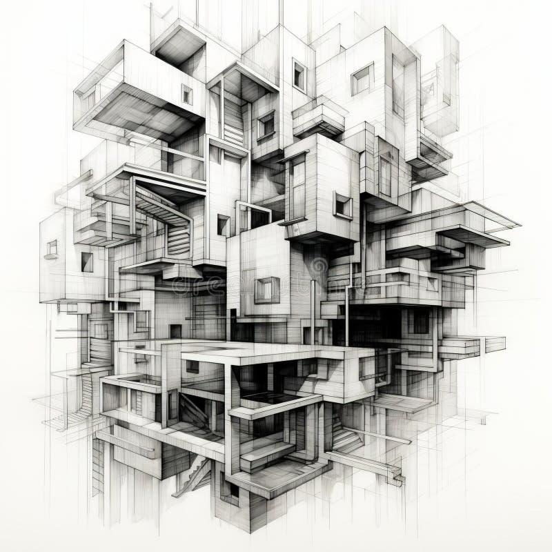 Abstract Architecture: Pencil Doodle Lines and Texture on White ...