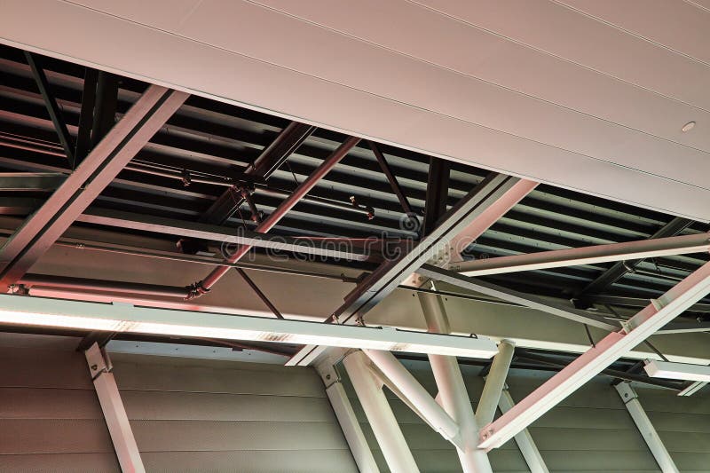 Abstract Architecture View of Airport Ceiling with Metal Beams Stock ...