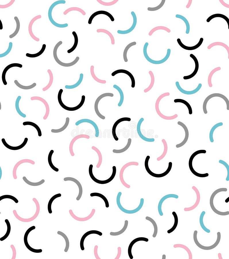 Abstract Arcs Vector Pattern. Retro Memphis Style Background. Blue ...