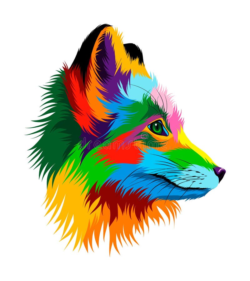 Abstract Arctic Fox Head Portrait, Fox Head Portrait from Multicolored ...