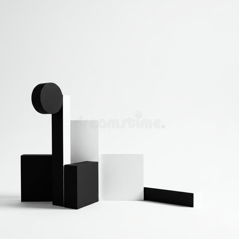 Abstract Arrangement of Black and White Geometric Shapes, Including ...