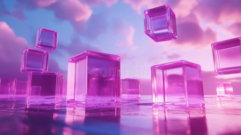 Abstract Arrangement of Floating Crystal Cubes in Soft Pink and Blue ...