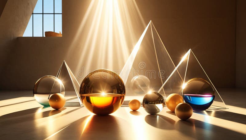 Abstract Arrangement of Geometric Shapes with Sunlight in Modern ...