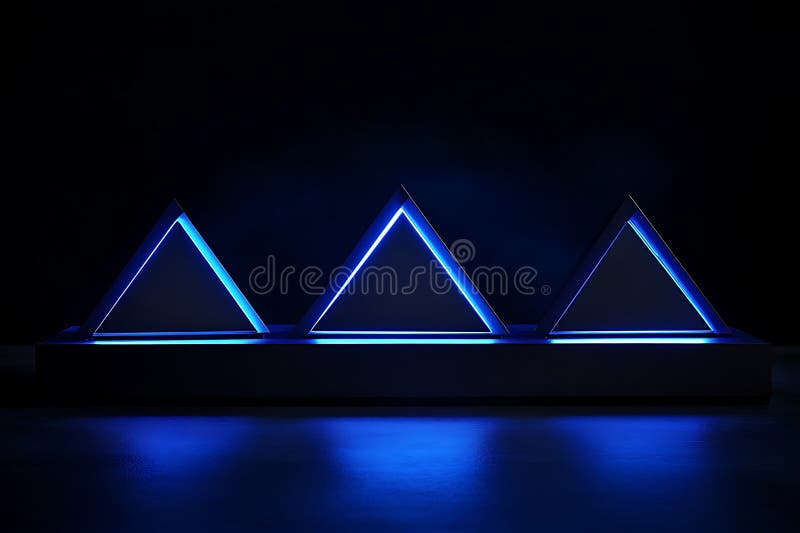 Abstract Arrangement of Luminous Blue Triangular Shapes in Dark ...