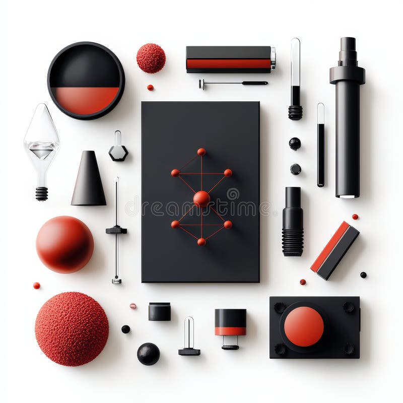Abstract Arrangement of Monochromatic Red and Black Objects Showcasing ...