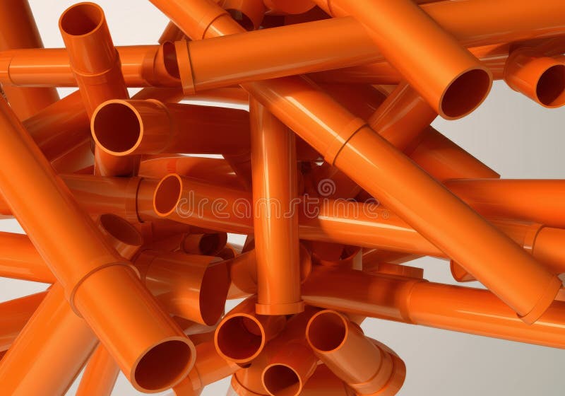 Abstract Arrangement of Orange Plastic Pipes Creating a Dynamic Visual ...