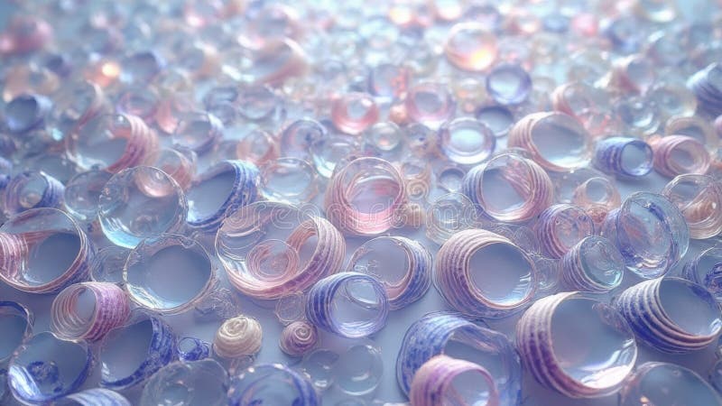 Abstract Arrangement of Pastel Swirled Glass Bubbles on White Surface ...