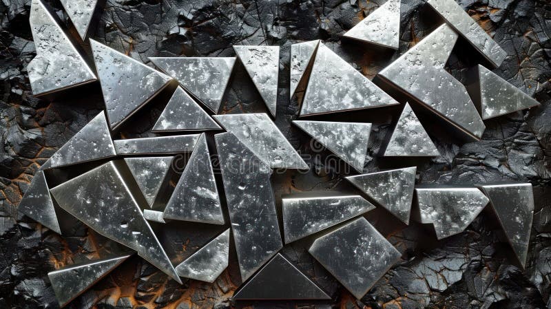 An Abstract Arrangement of Reflective Triangular Shapes on a Textured ...