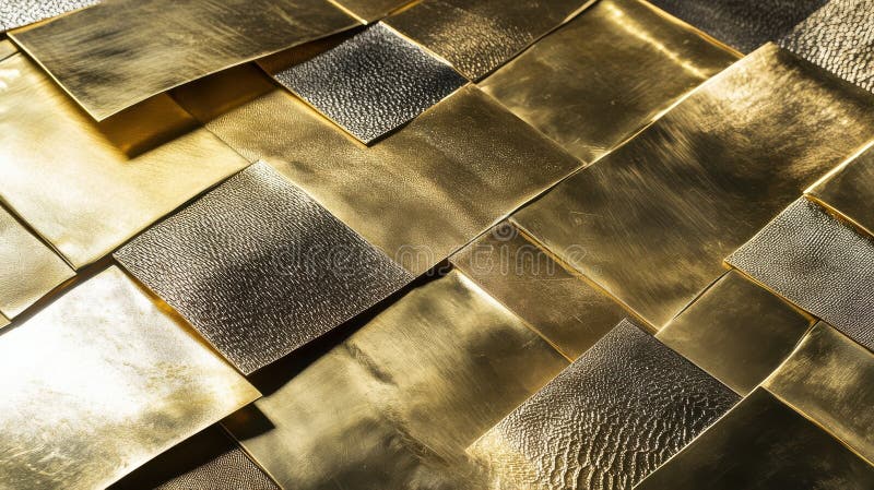 Abstract Arrangement of Shiny Gold Metallic Plates with Textured ...
